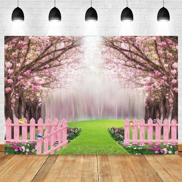 Sping Dreamy Pink Flower Garden Backdrop Forest Floral Wedding Girl ...