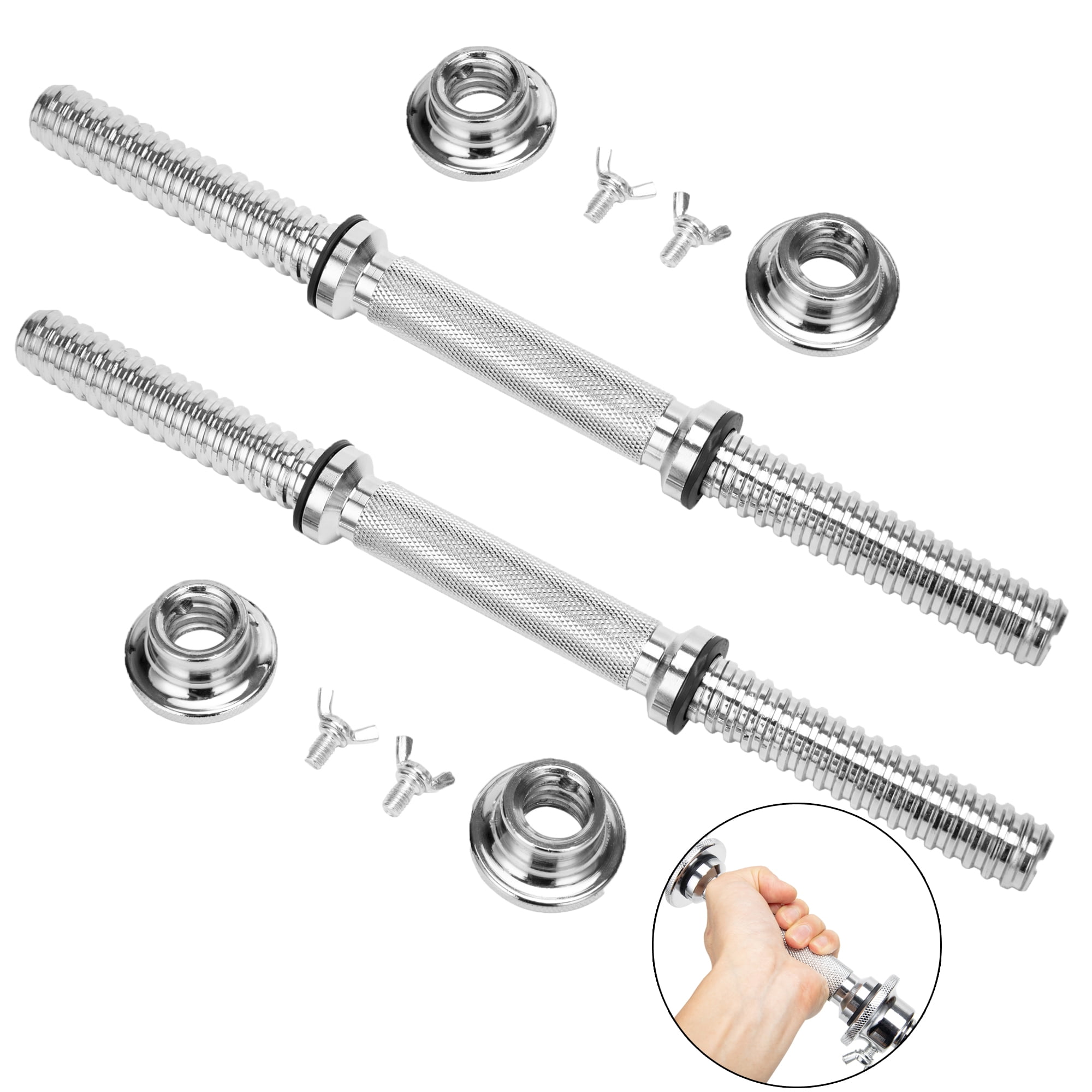 45cm Stainless Steel Chrome Dumbbell Bars,Dumbbell Handles Spinlock Collar Set for Sport Workout ...