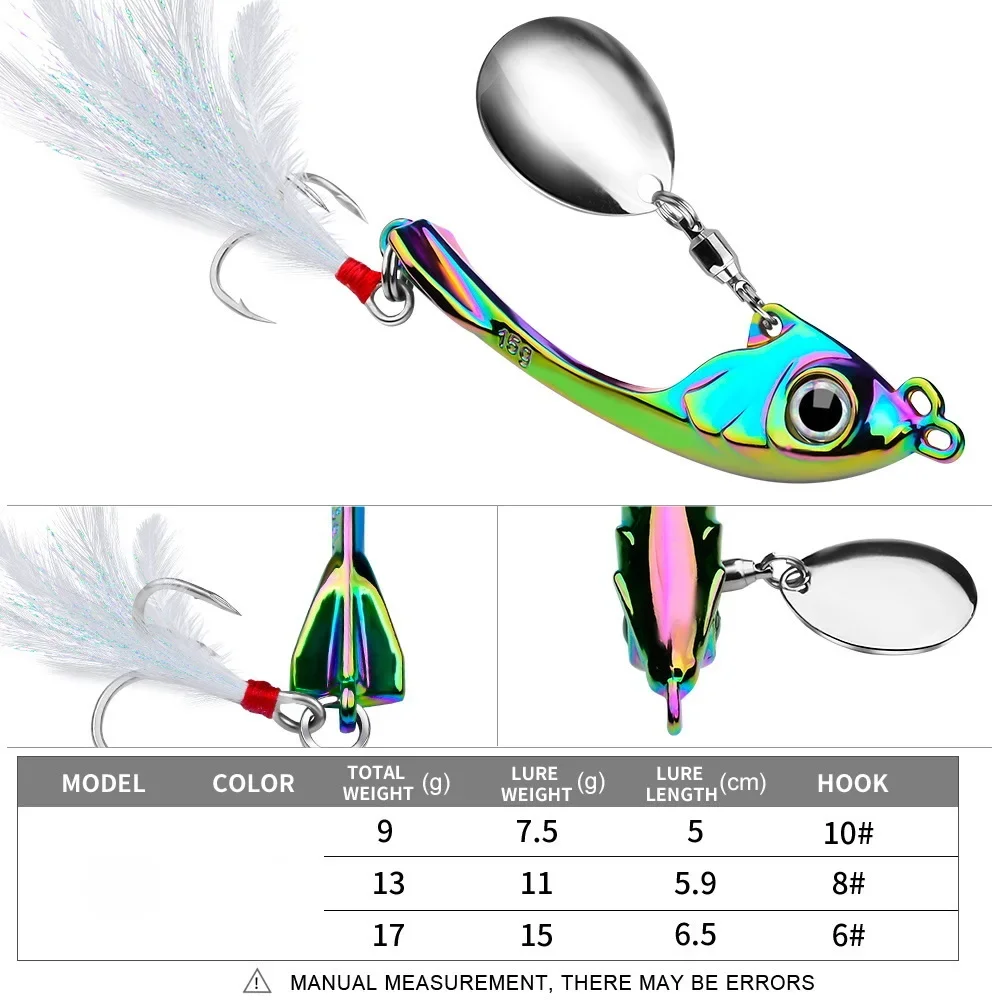 Spinner Bait 9g 13g 17g Metal Vib Fishing Lure Trolling Rotating Spoon ...