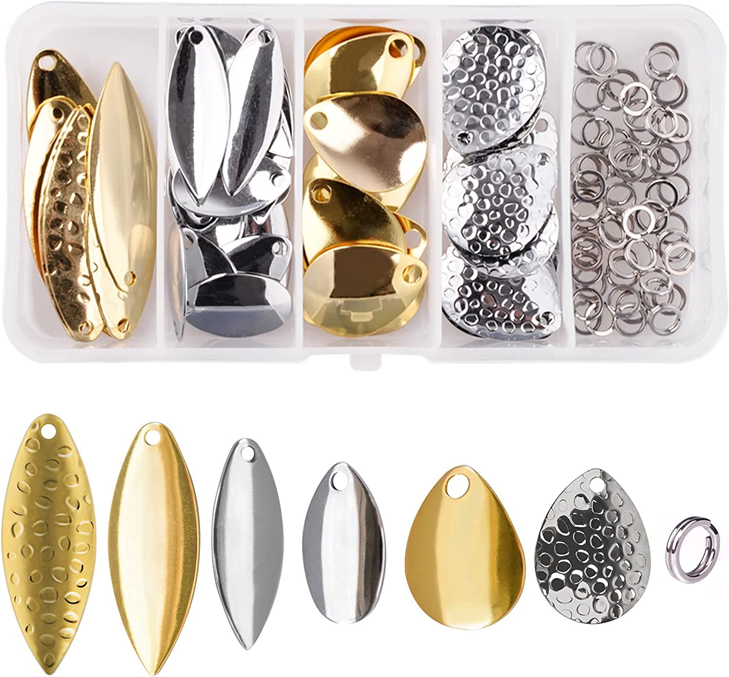 100pcs Spinner Blades & Split Rings Fishing Lure DIY Kit for Bass ...