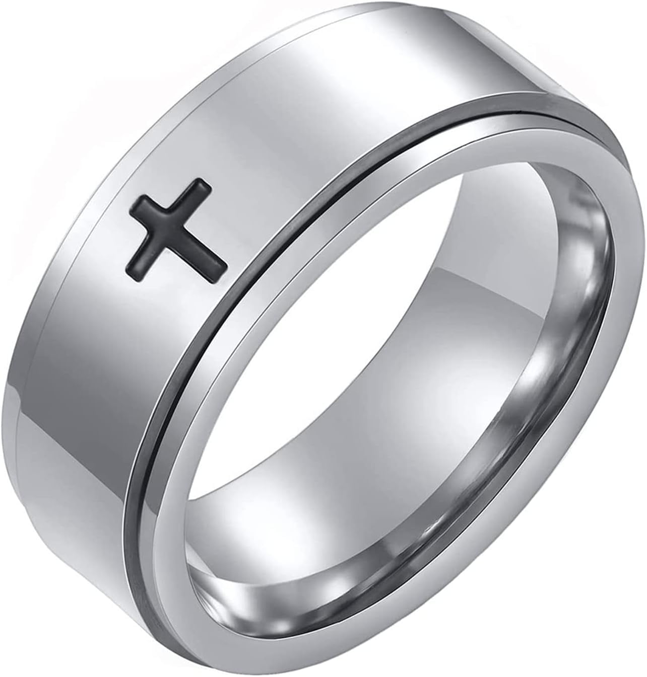 Spinner Cross Rings for Men, Silver/Black Anxiety Fidget Rings Men ...