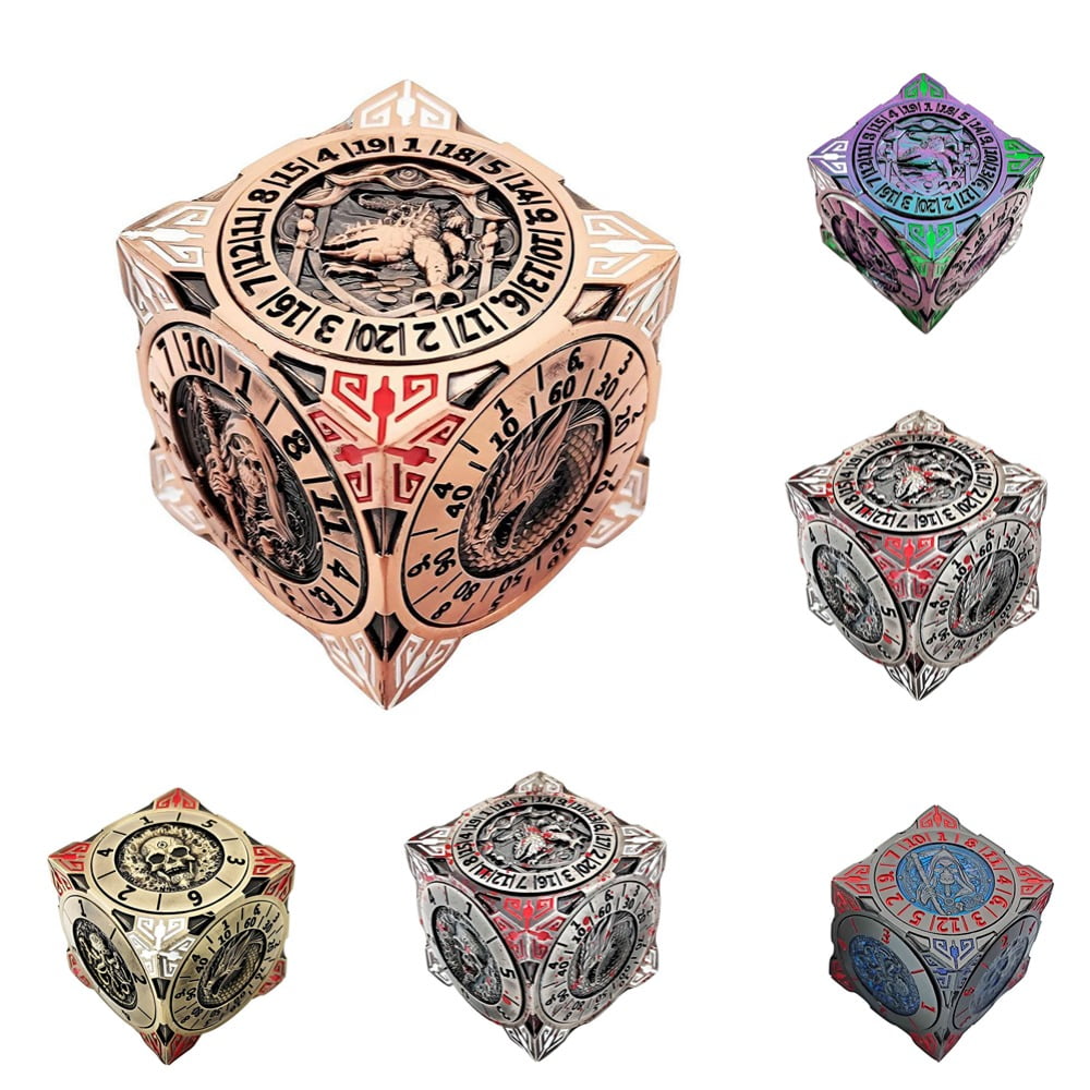 Spinner Dice 7-in-1 Metal DND Set – 3D Relief Monster Art & Spinning ...