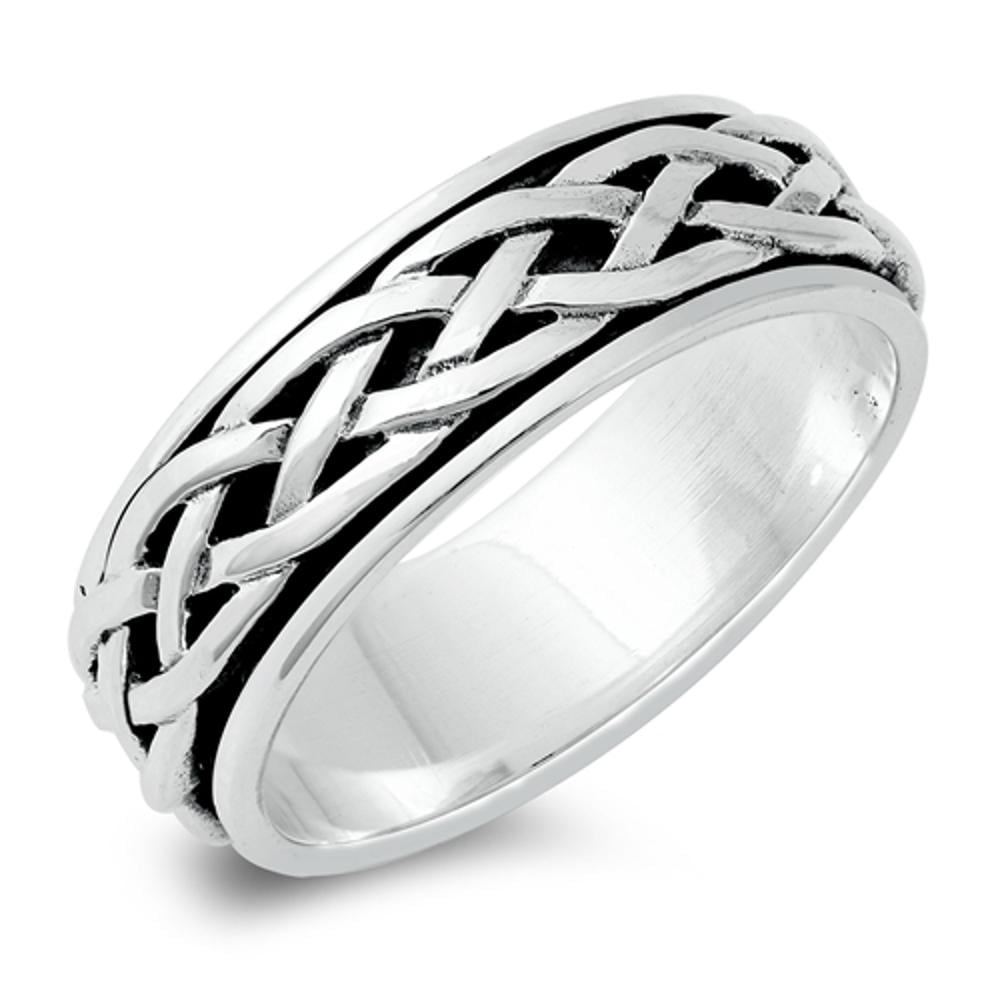 Spinner Men's Wedding Celtic Weave Ring .925 Sterling Silver Band ...