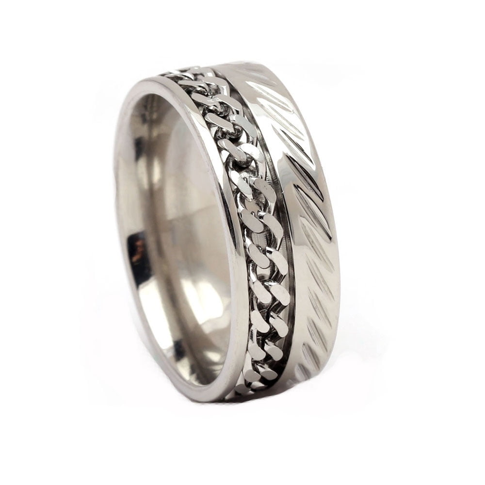 Spinner Wedding Band Ring Stainless Steel 8mm Men Womens Ginger Lyne ...