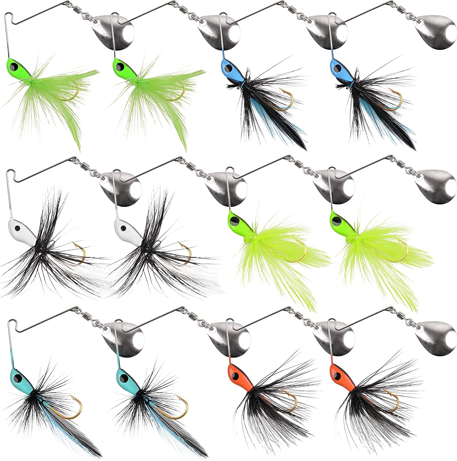 Spinnerbait Bass Fishing Lures Kit- 12pcs Metal Spinners with Colorado ...
