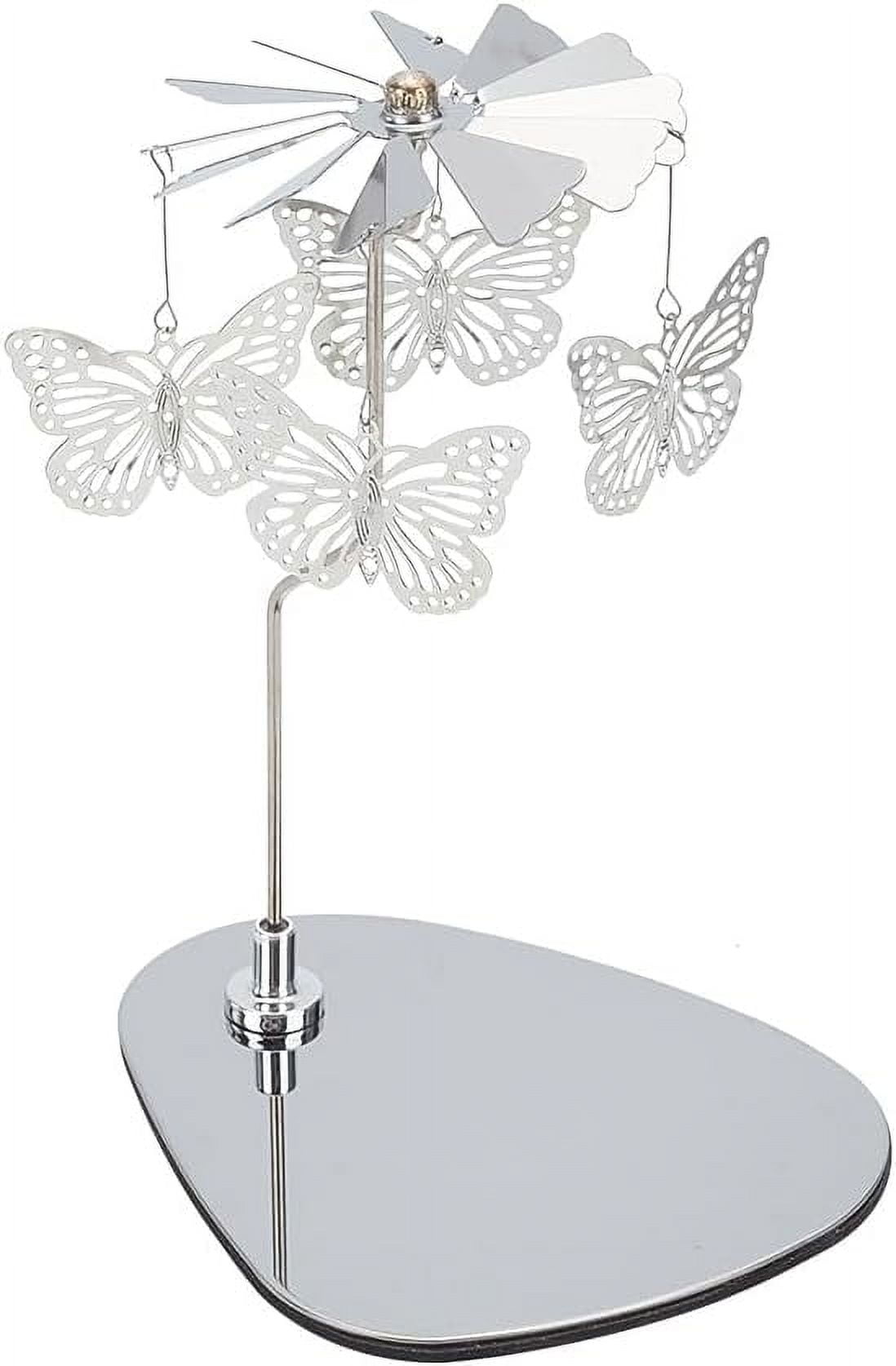 Spinning Candle Holder with Tray Butterfly Silver Carousel Candle ...
