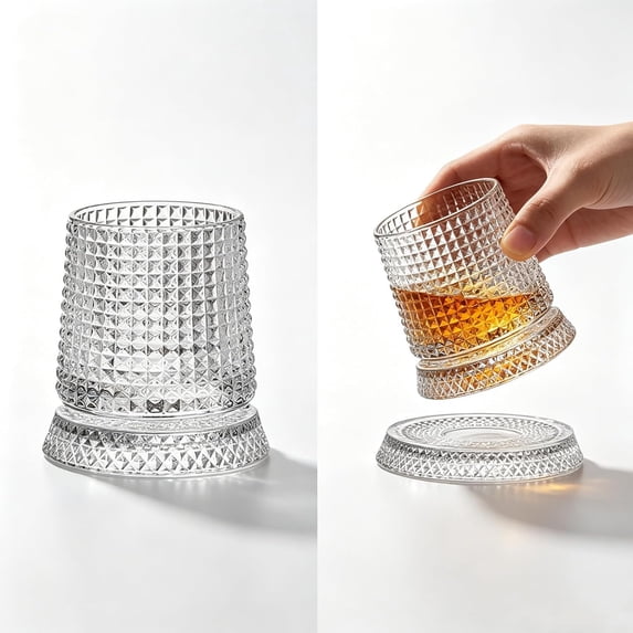 Spinning Crystal Whiskey Glasses, Ice Crackle | Bourbon Glass, Unique ...