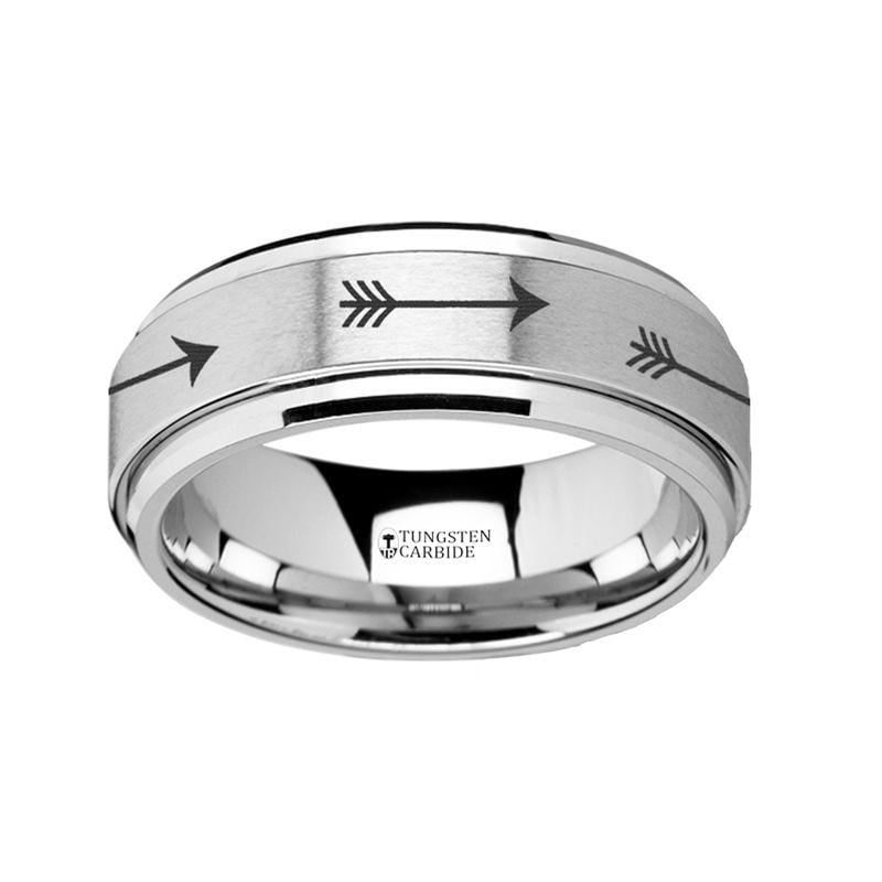 Spinning Engraved Arrow Tungsten Carbide Spinner Wedding Band - 8mm ...