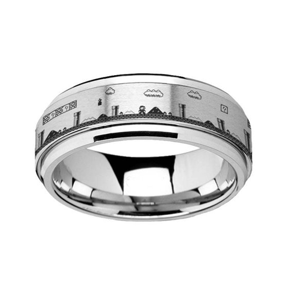 Spinning Engraved Super Mario Bros Pixel Level Game Tungsten Carbide ...