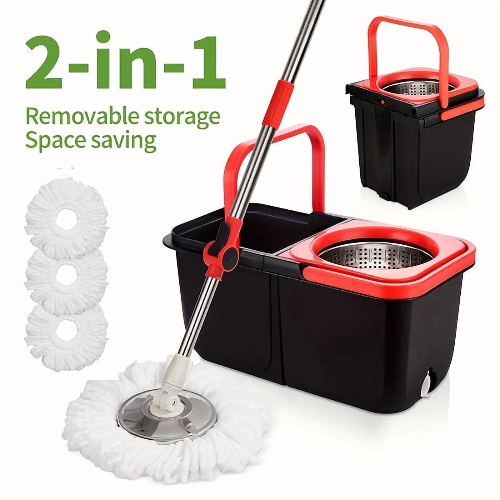 [Spinning Mop Set] 360° Spin Mop and Bucket with Wringer - 3 Microfiber ...
