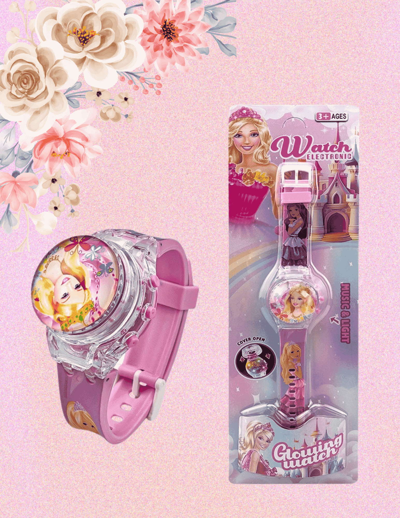 Spinning Princess Light up Digital Wristwatch with music and shows date ...