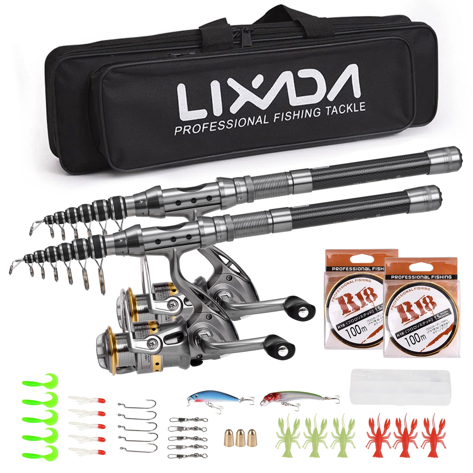 Spinning Rod,Reel Rod Carbon Portable Rod Set 2pcs Rod Pole Combo Set ...