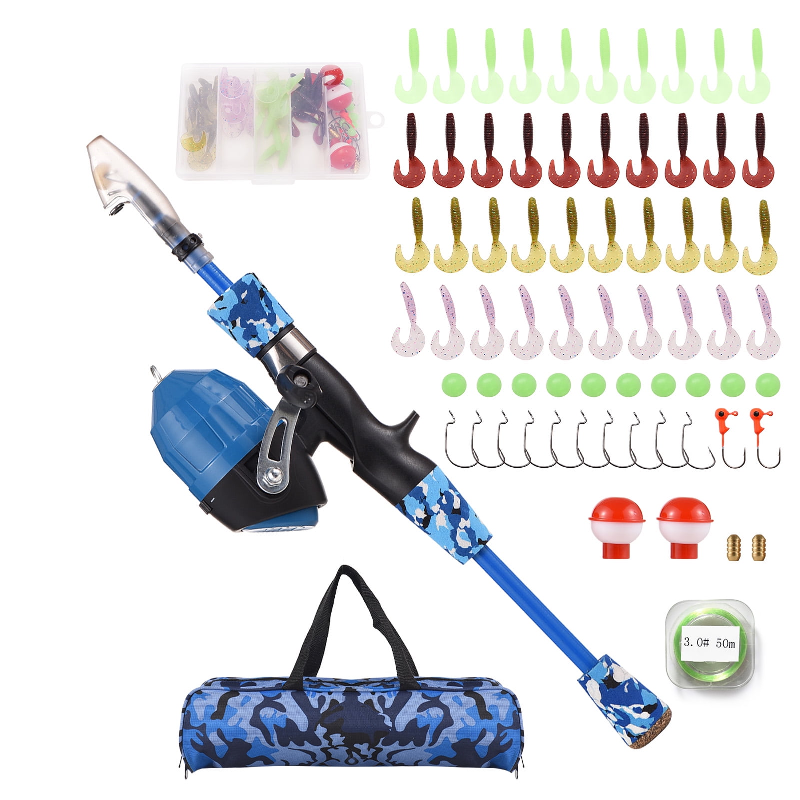 Spinning Rod,Rod And Reel Kids Pole With Lures Lines Combo Kit With And ...