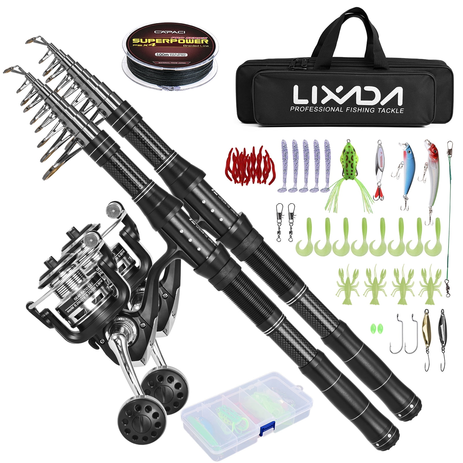 Spinning Rod kit,Pole With Reel Set With Carry Combos 2 Pole 2 Pole ...