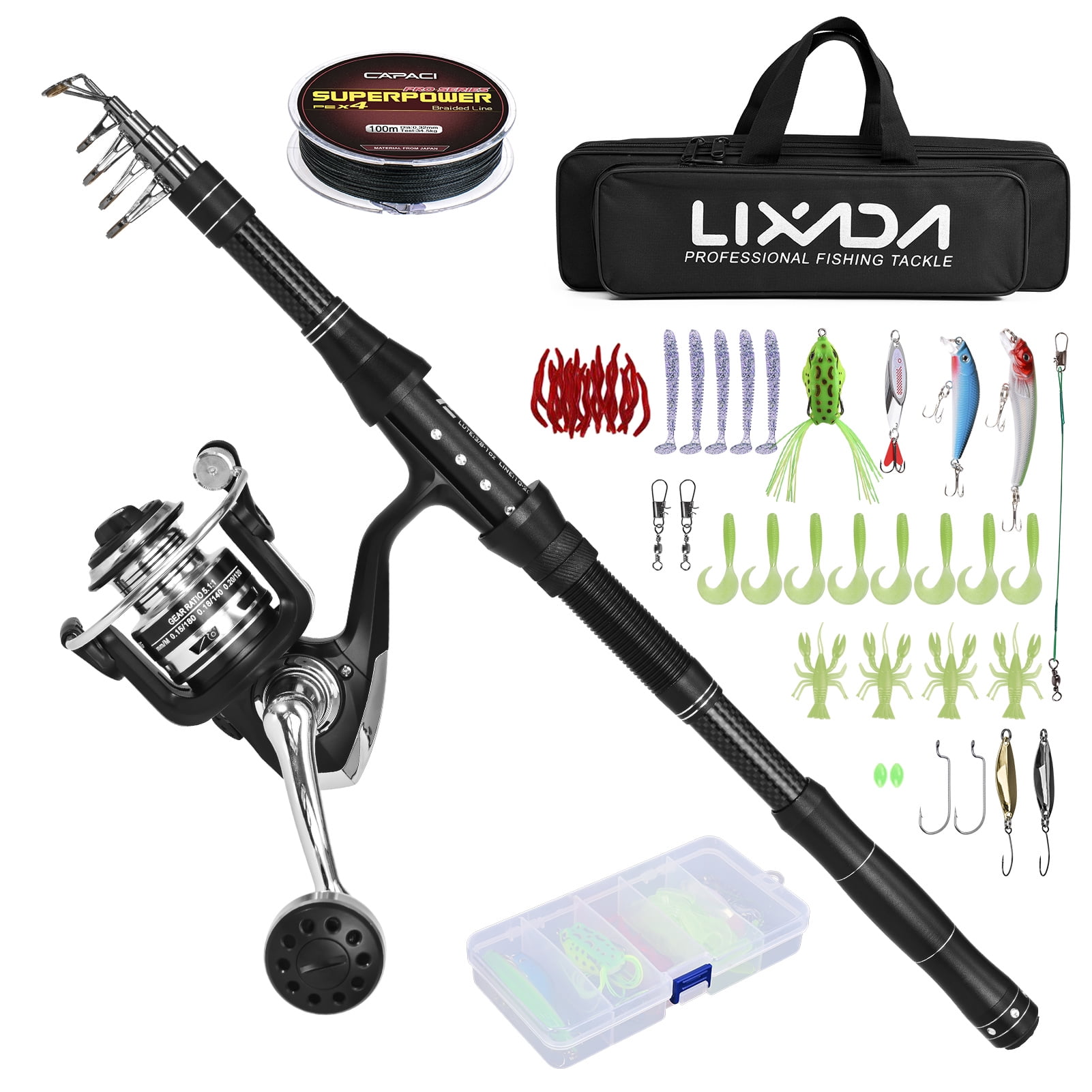 Spinning Rod kit,Rod And Reel Lures Set With Pole With Reel Kit Line ...