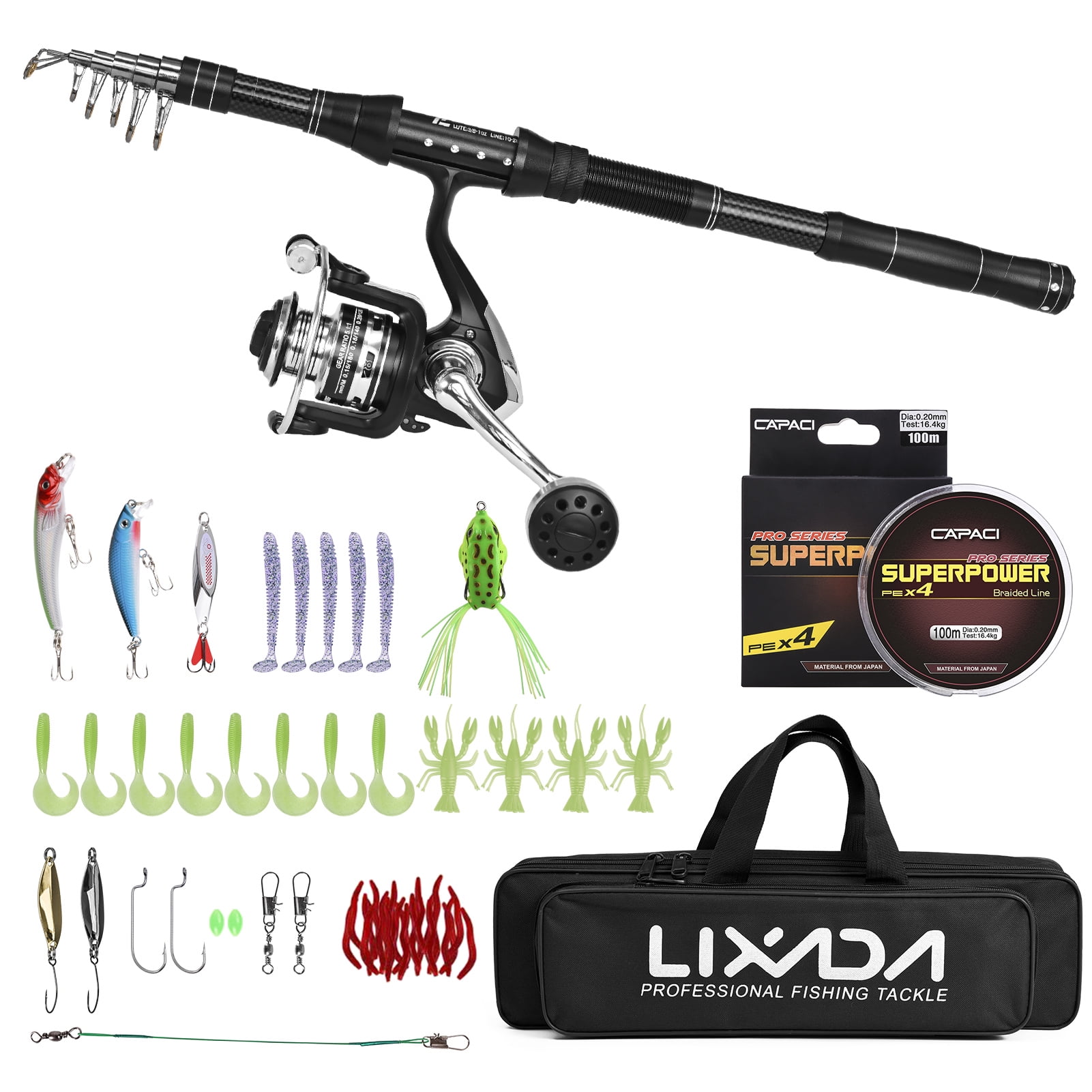 Spinning Rod kit,Siuke Rod And Reel Carry Combo Kit Line Lures Set With ...