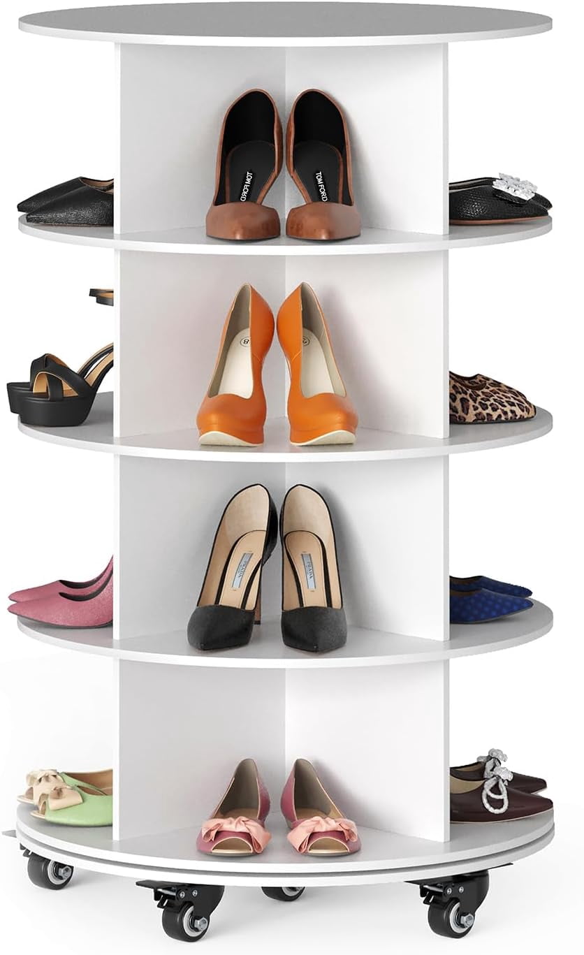 Spinning Shoe Rack with Wheels 7 Tier Rotating Organizer Shoe Tower ...