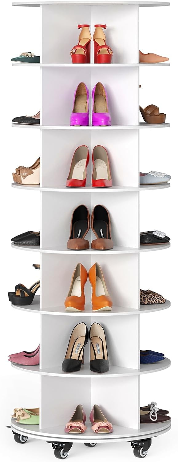Spinning Shoe Rack with Wheels 7 Tier Rotating Organizer Shoe Tower ...
