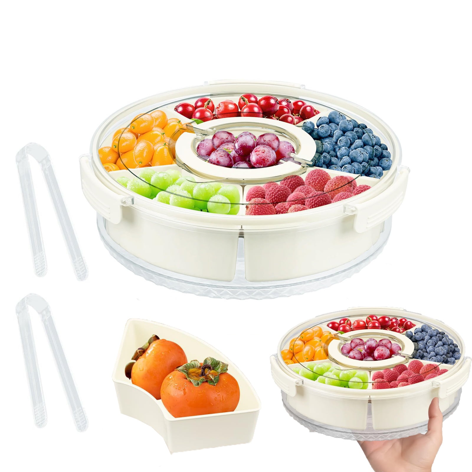 Spinning Snackle Box with Lid and Handle 6 Section Appetizer Tray for ...