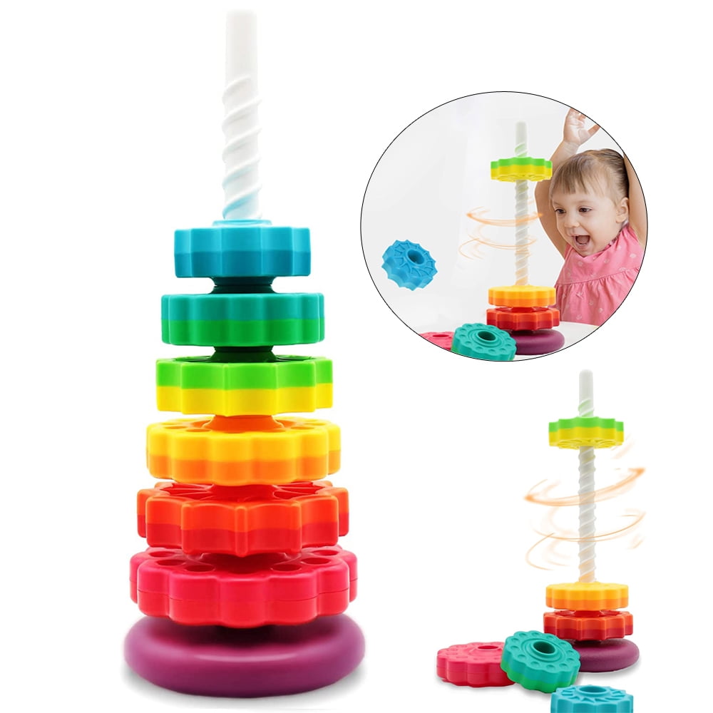 Spinning Stacking Toy for Baby Kids, Rainbow Tower, Dual Color Spinning ...