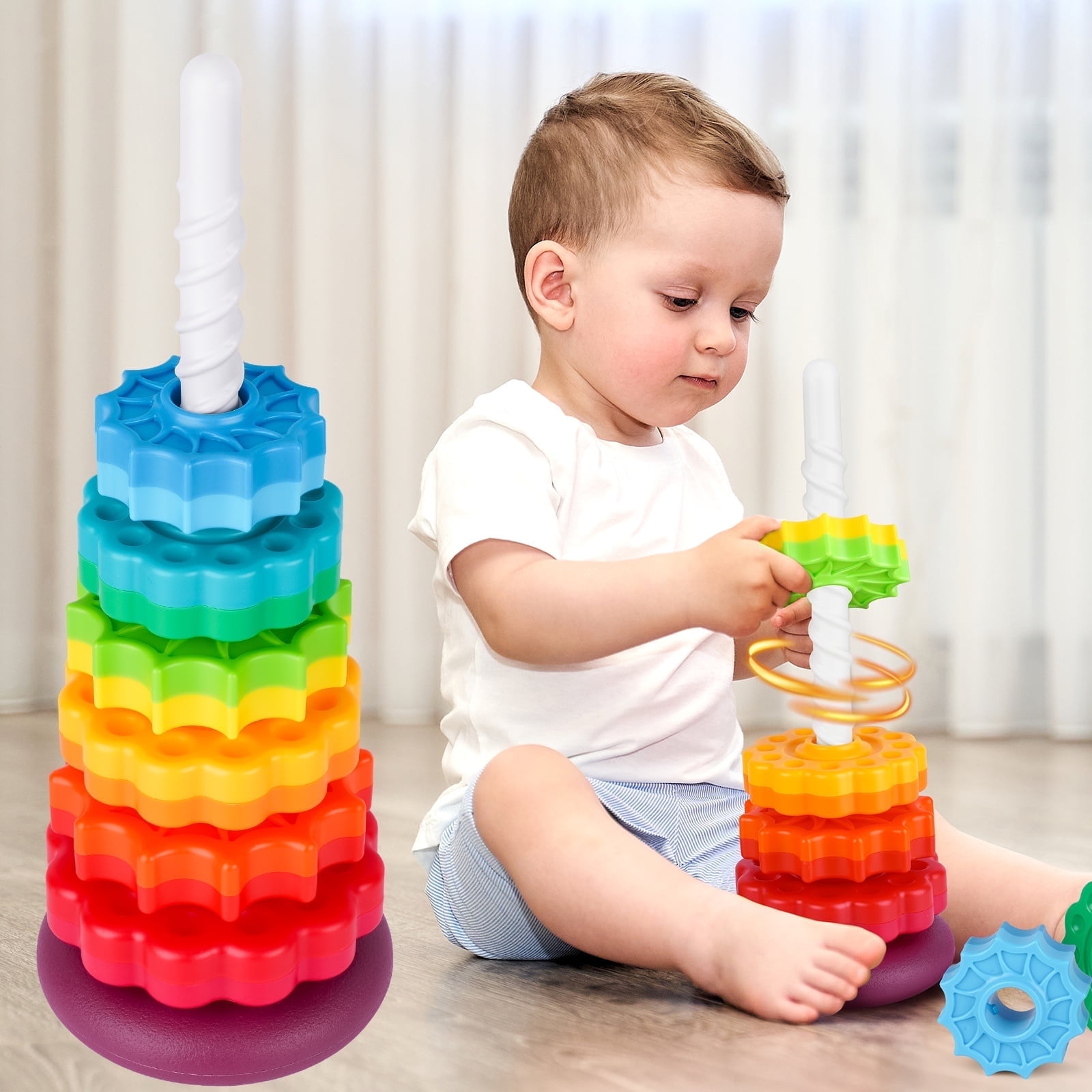 Nitoy Spinning Stacking Toy, Rainbow Tower, BPA-Free ABS Plastic, Large ...
