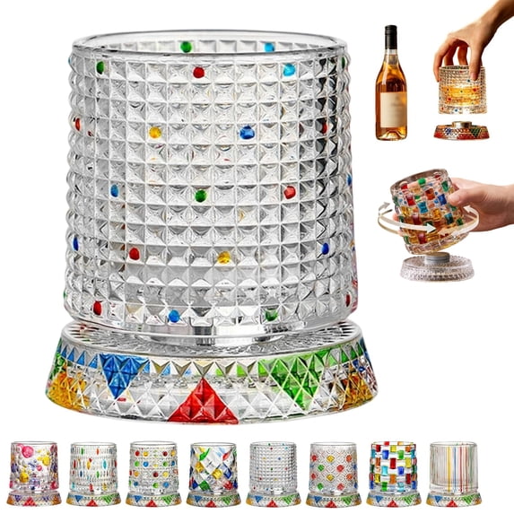 Spinning Whiskey Glasses – Hand Painted Old Fashioned Crystal Glass ...