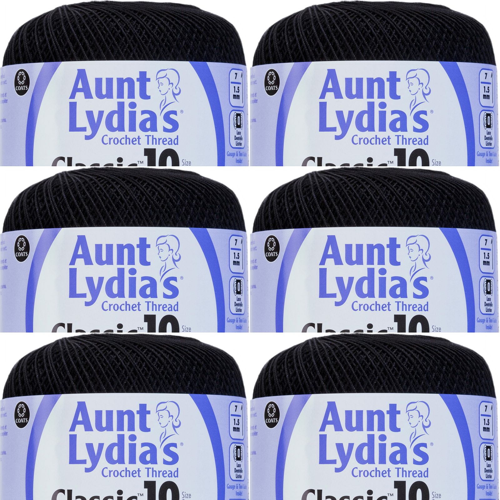 Spinrite Aunt Lydia's Classic Crochet Thread Size 10 - Black, 1 Pack of ...