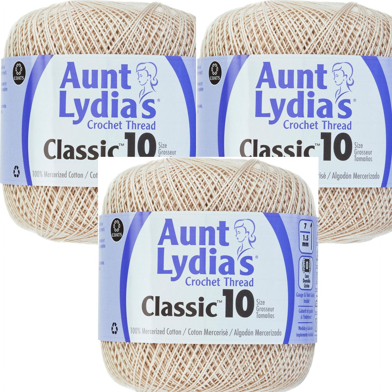 Spinrite Aunt Lydia's Classic Crochet Thread Size 10- Natural, 1 Pack ...