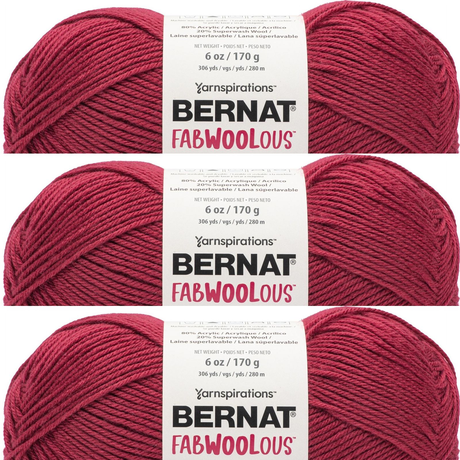 Spinrite Bernat Fabwoolous Yarn - Cerise, 1 Pack of 3 Piece - Walmart.com