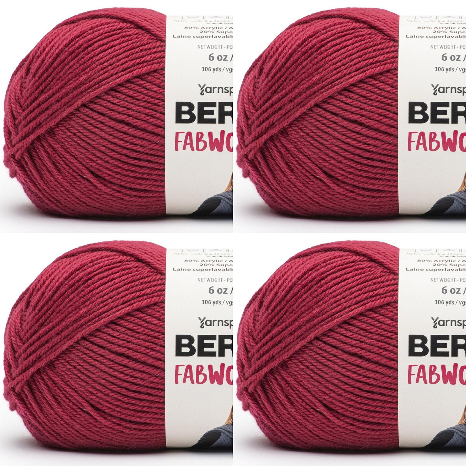 Spinrite Bernat Fabwoolous Yarn - Cerise, 1 Pack of 4 Piece - Walmart.com