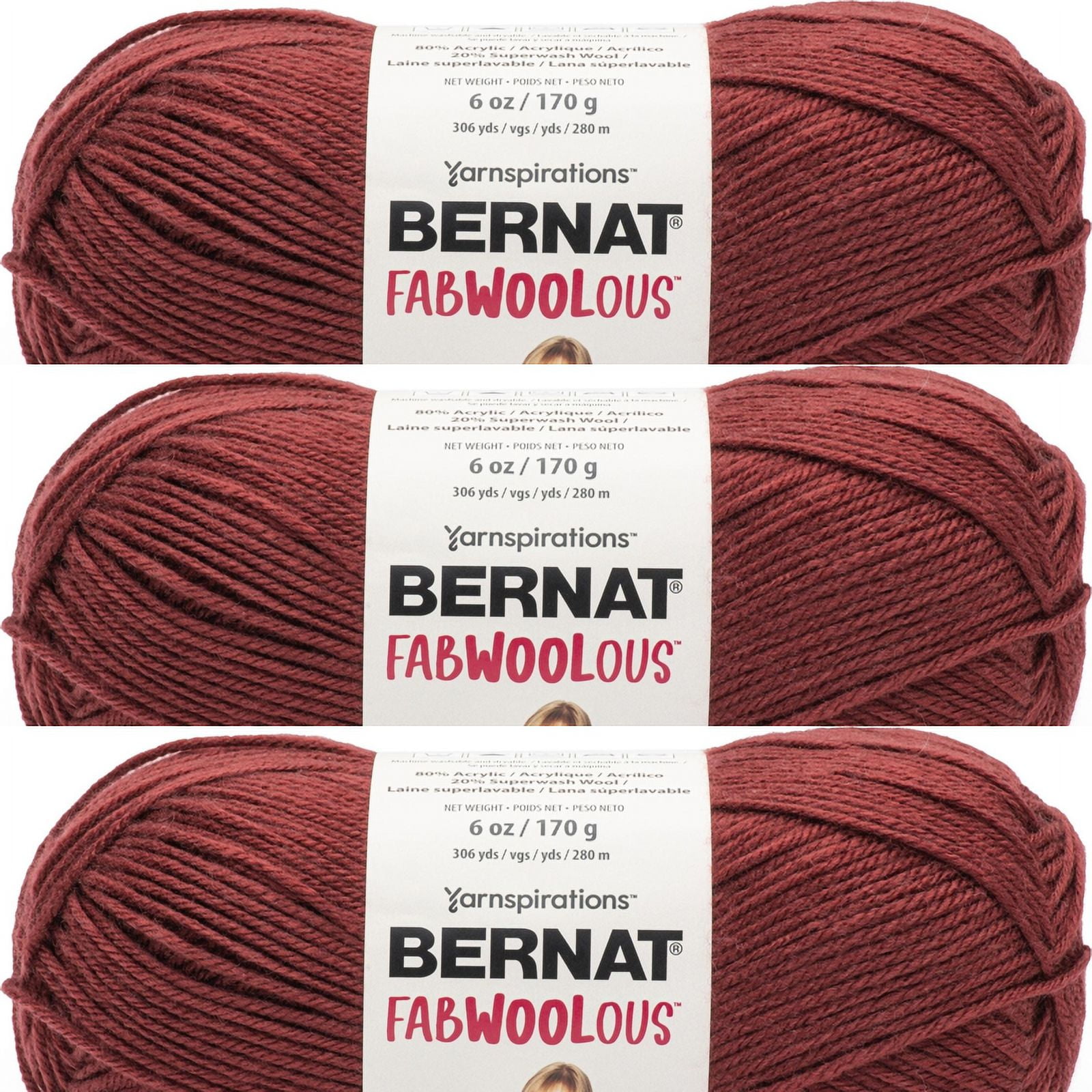 Spinrite Bernat Fabwoolous Yarn - Red Brick, 1 Pack of 3 Piece ...