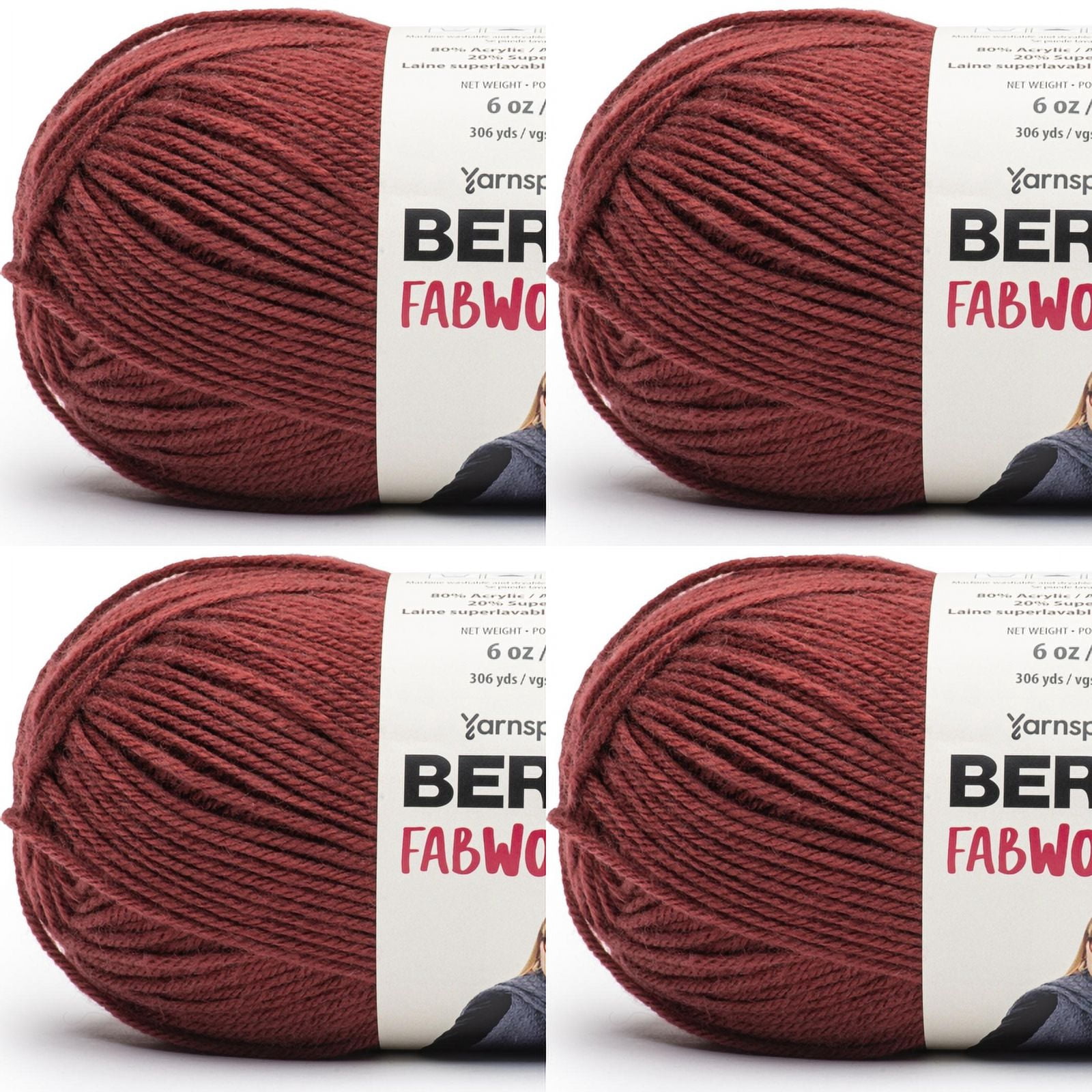 Spinrite Bernat Fabwoolous Yarn - Red Brick, 1 Pack of 4 Piece ...