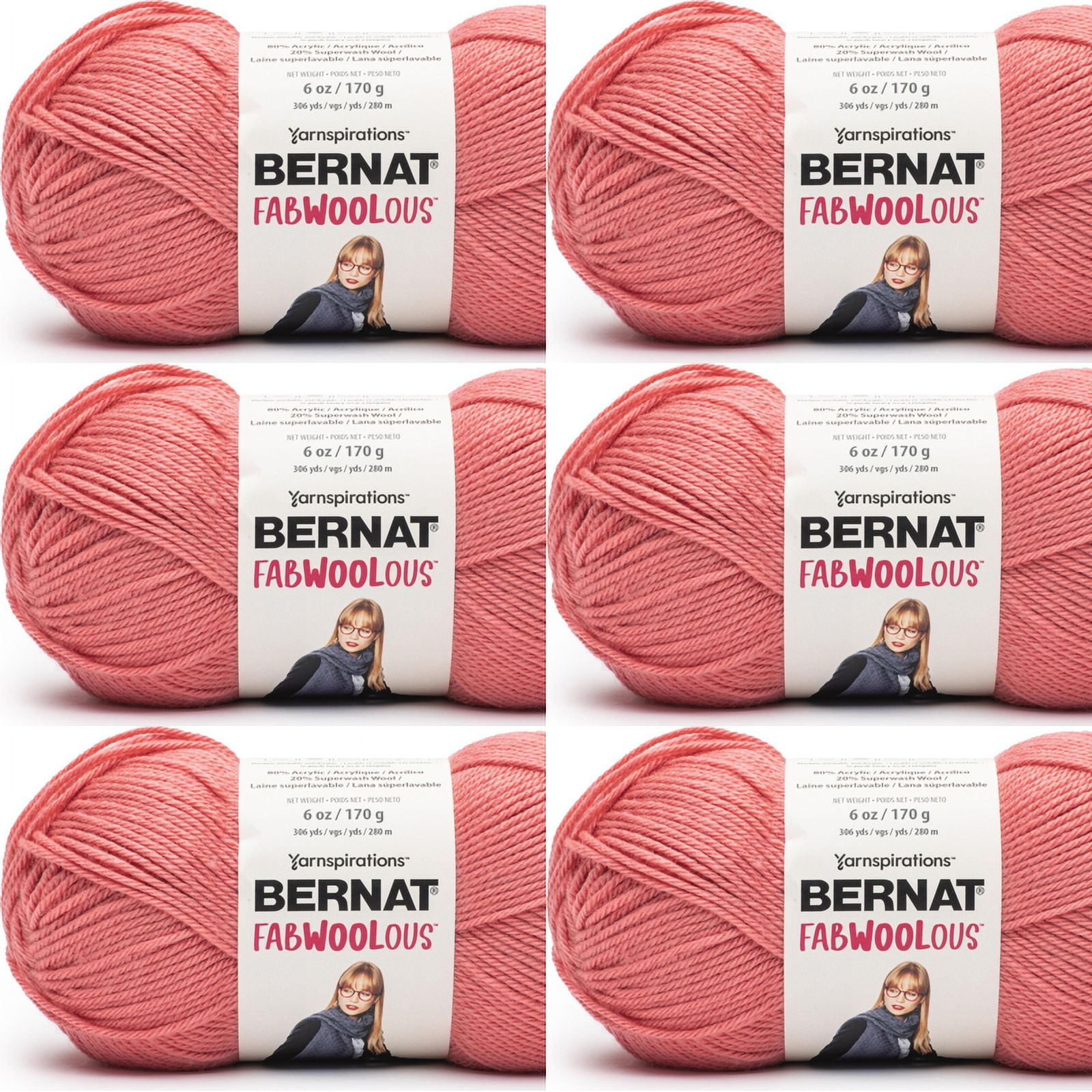 Spinrite Bernat Fabwoolous Yarn - Rich Rose, 1 Pack of 6 Piece ...