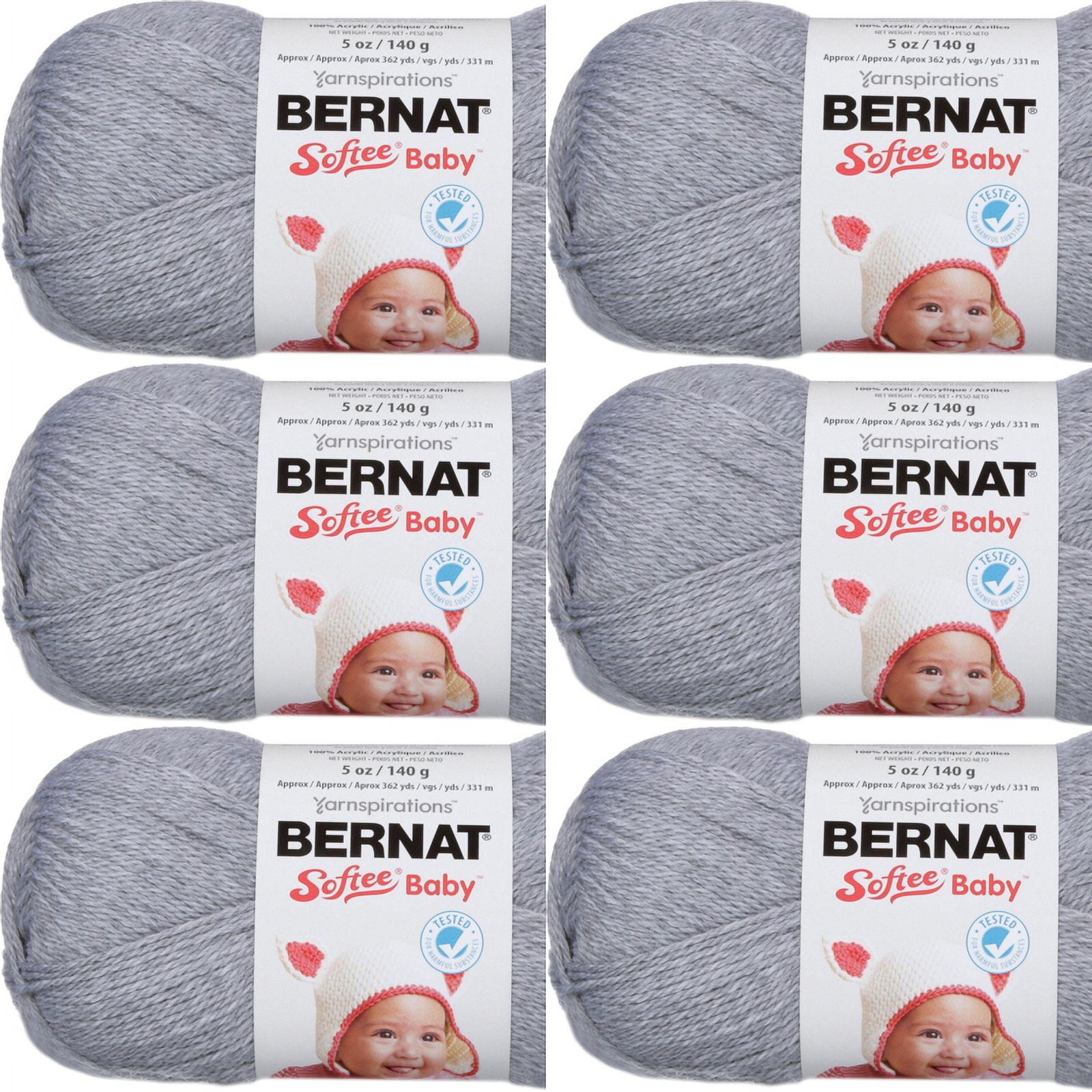 Spinrite Bernat Softee Baby Yarn - Solids - Flannel, 1 Pack of 6 Piece ...