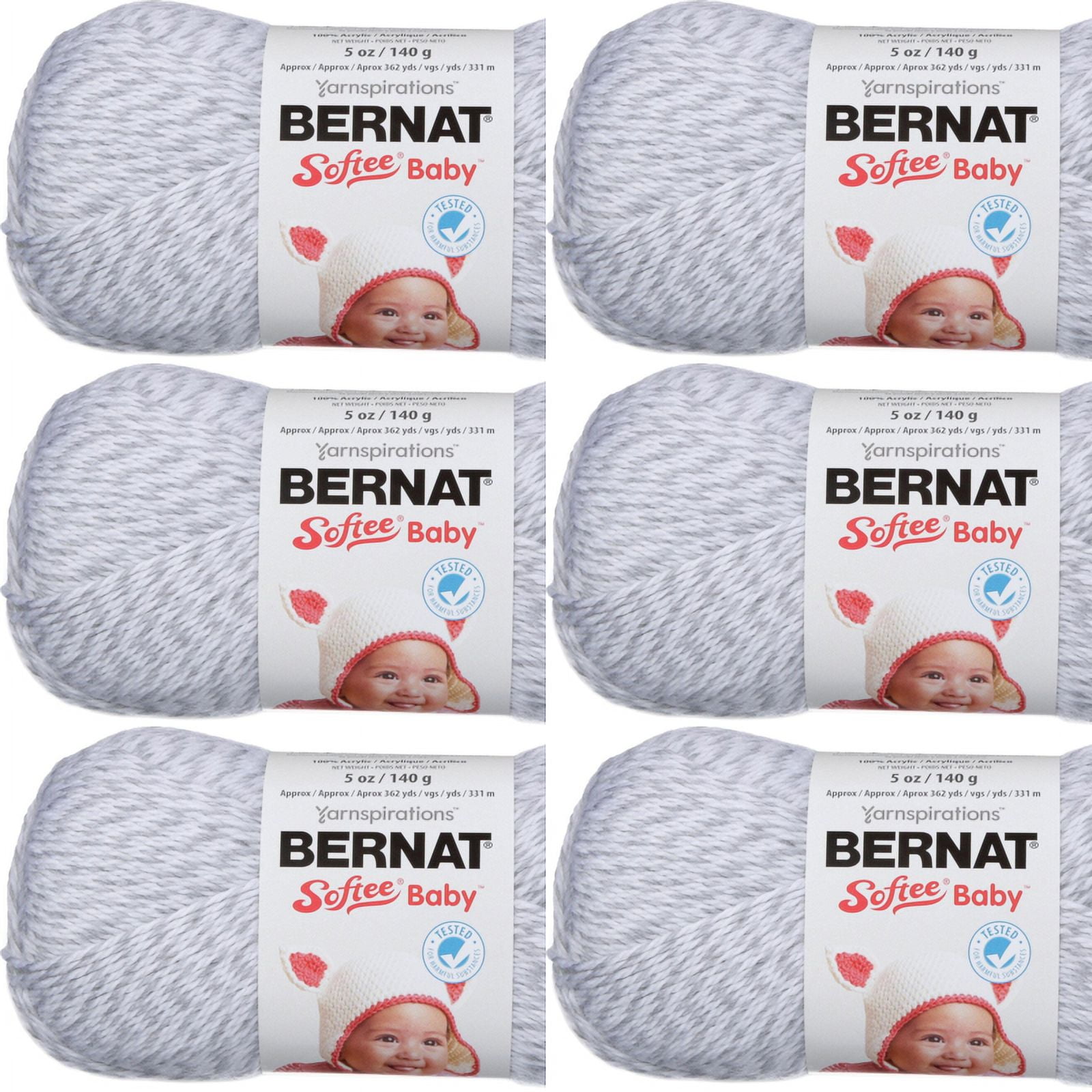 Spinrite Bernat Softee Baby Yarn - Solids - Grey Marl, 1 Pack of 6 ...