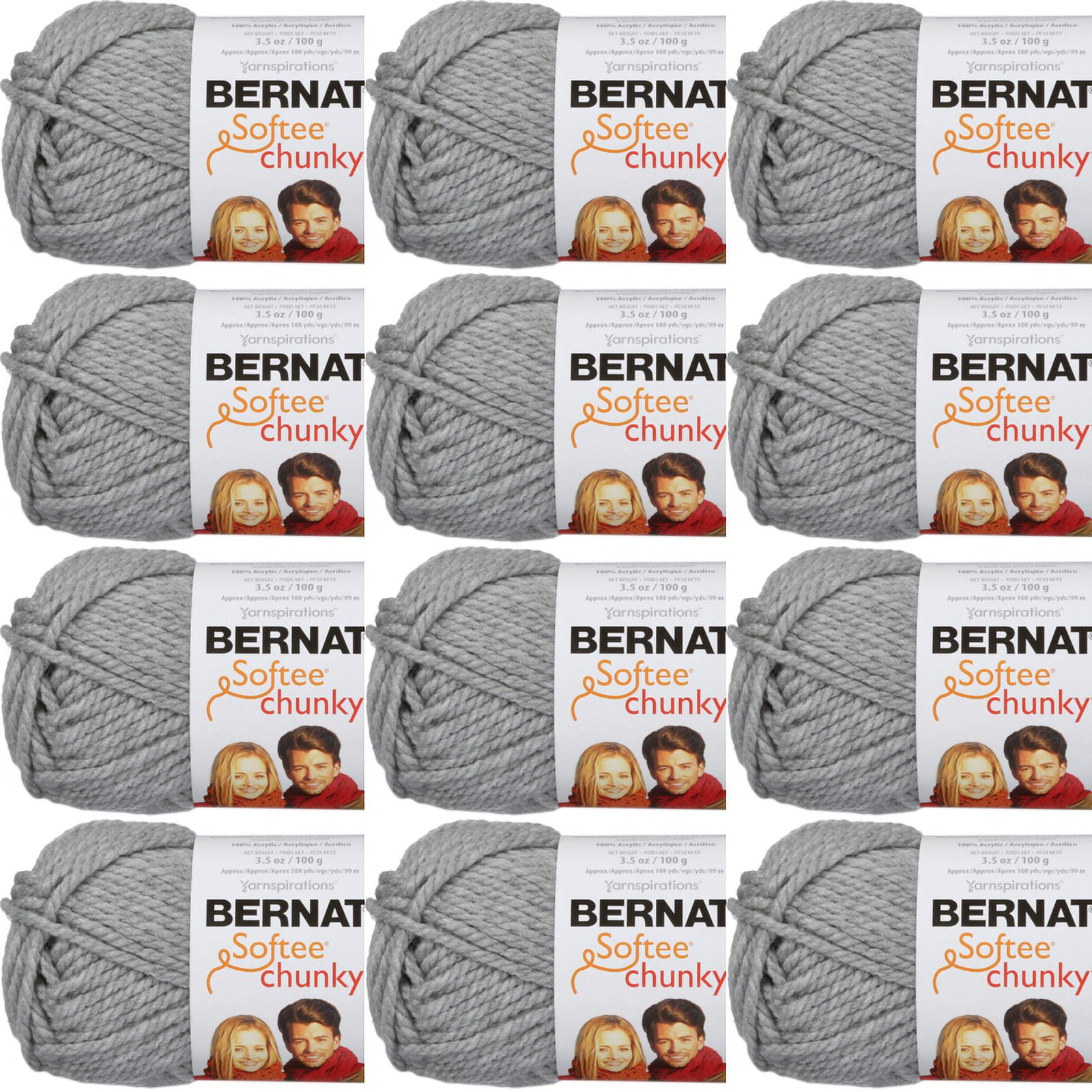 Spinrite Bernat Softee Chunky Yarn - Grey Heather, 1 Pack of 12 Piece ...