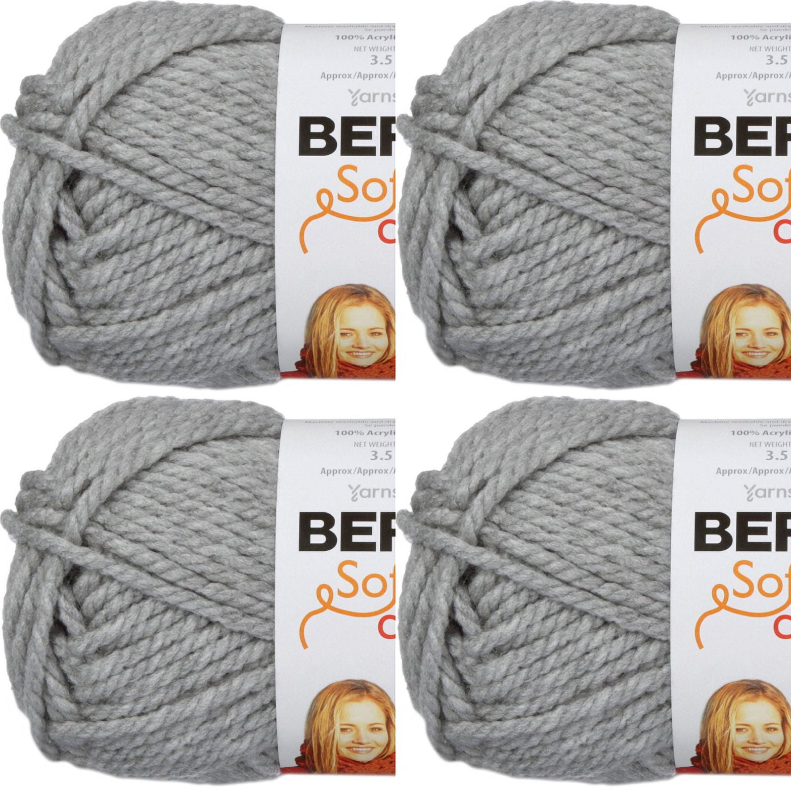 Spinrite Bernat Softee Chunky Yarn - Grey Heather, 1 Pack of 4 Piece ...