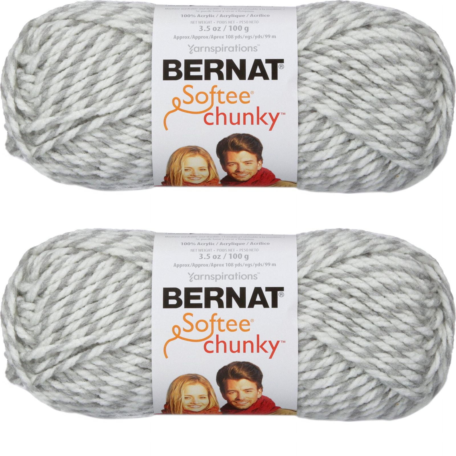 Spinrite Bernat Softee Chunky Yarn-Grey Ragg, 1 Pack of 2 Piece - Walmart.com