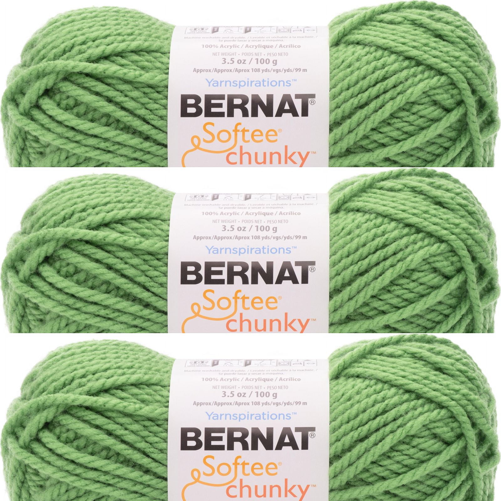 Spinrite Bernat Softee Chunky Yarn - Limelight, 1 Pack of 3 Piece ...