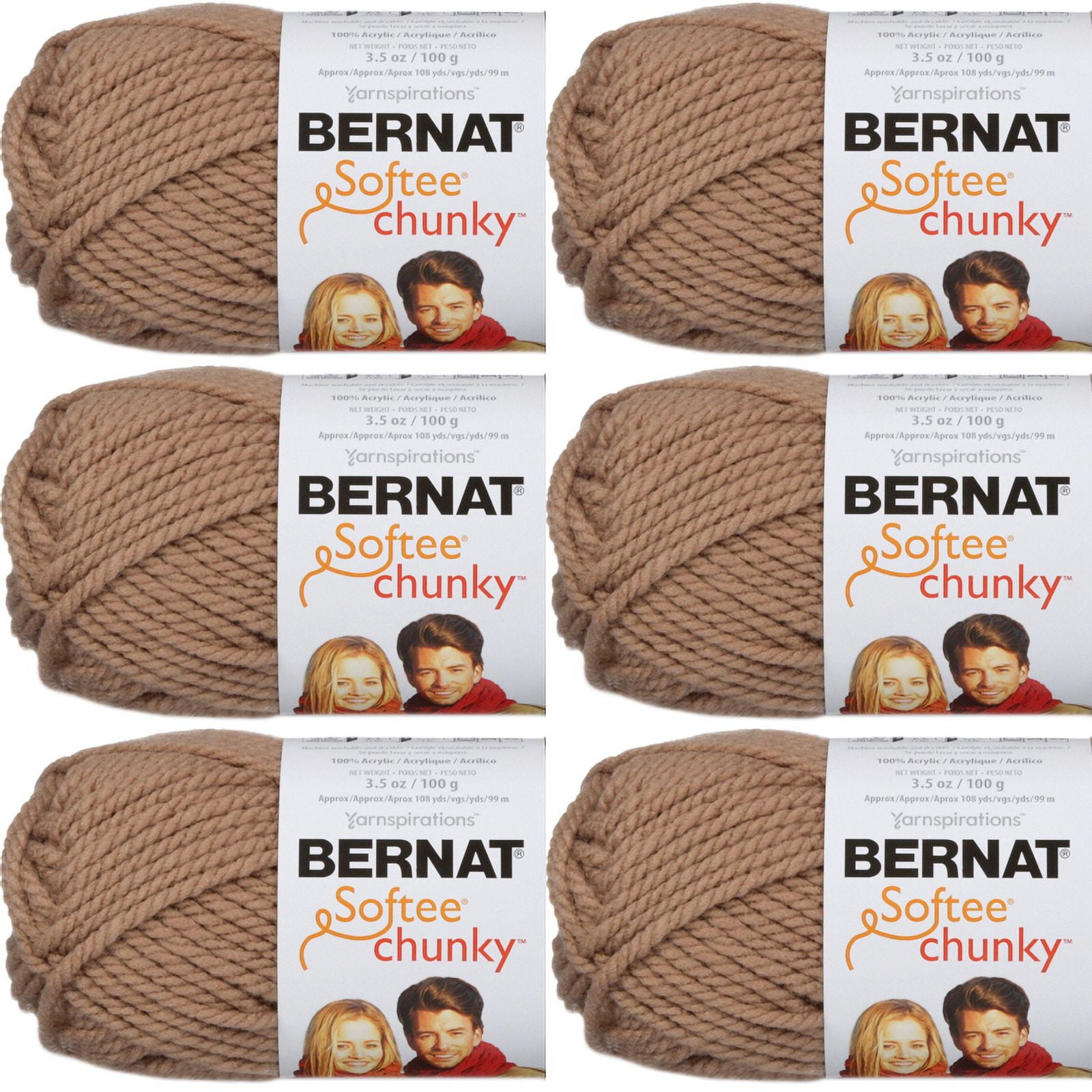 Spinrite Bernat Softee Chunky Yarn-Soft Taupe, 1 Pack of 6 Piece ...