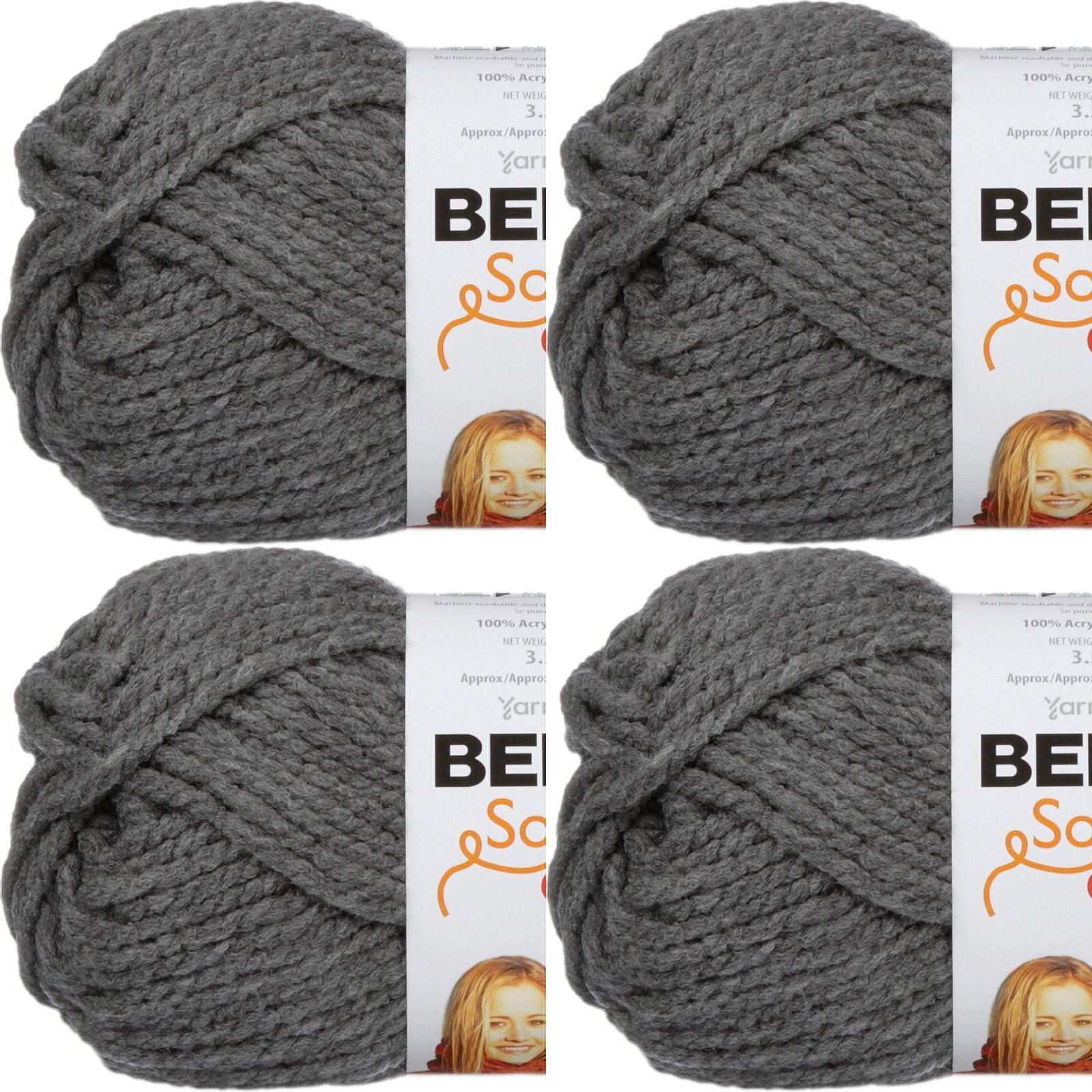 Spinrite Bernat Softee Chunky Yarn - True Grey, 1 Pack of 4 Piece ...