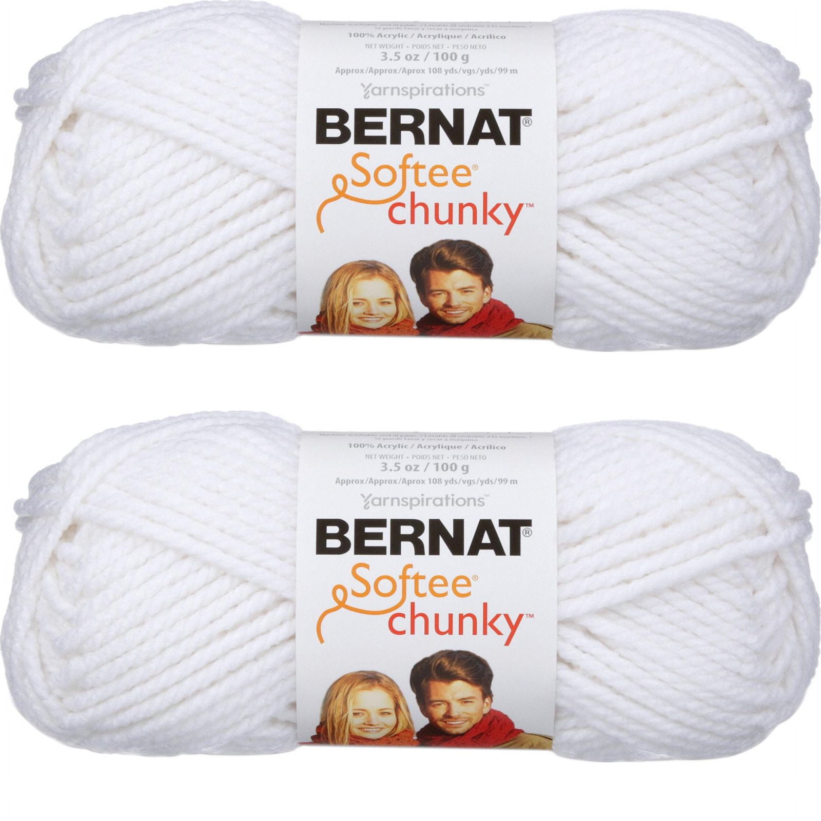 Spinrite Bernat Softee Chunky Yarn-White, 1 Pack of 2 Piece - Walmart.com
