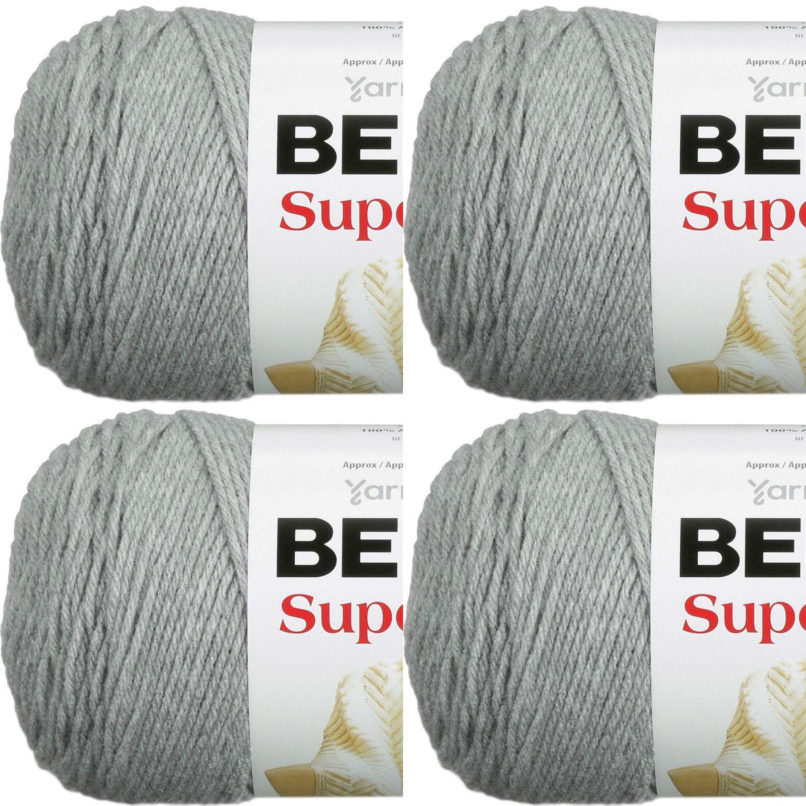 Spinrite Bernat Super Value Solid Yarn - Soft Grey, 1 Pack of 4 Piece ...