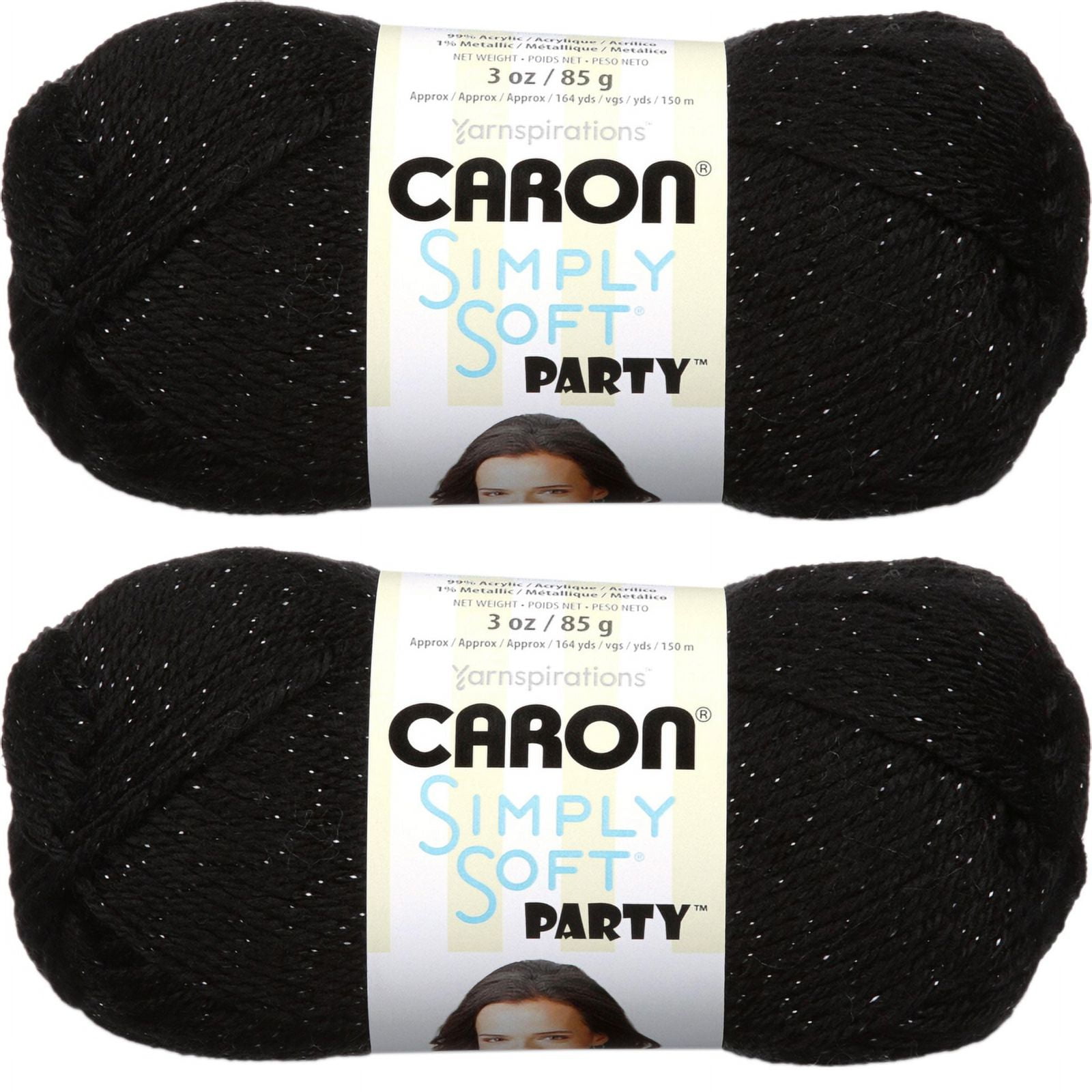 Spinrite Caron Simply Soft Party Yarn - Black Sparkle, 1 Pack of 2 ...