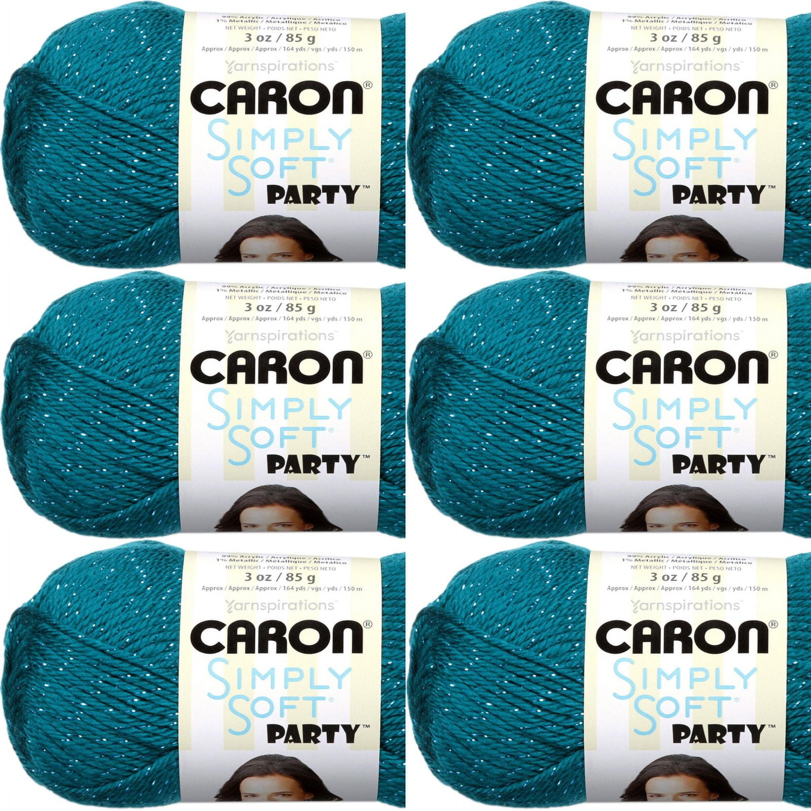 Spinrite Caron Simply Soft Party Yarn - Teal Sparkle, 1 Pack of 6 Piece ...