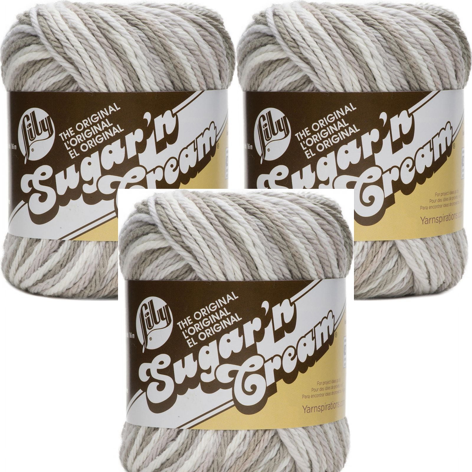 Spinrite Lily Sugar'n Cream Yarn, Ombres - Greige Ombre, 1 Pack of 3 ...
