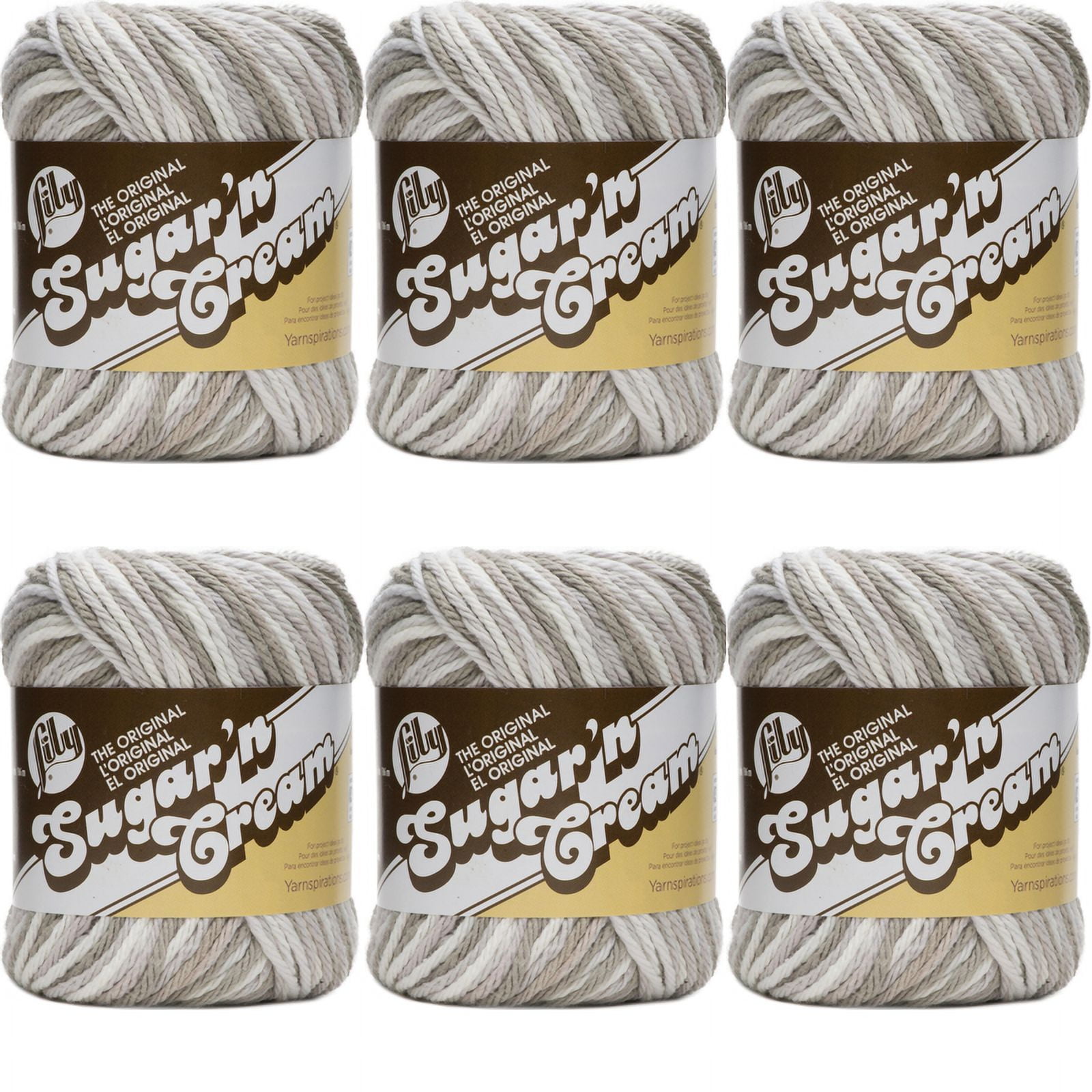 Spinrite Lily Sugar'n Cream Yarn, Ombres - Greige Ombre, 1 Pack of 6 ...