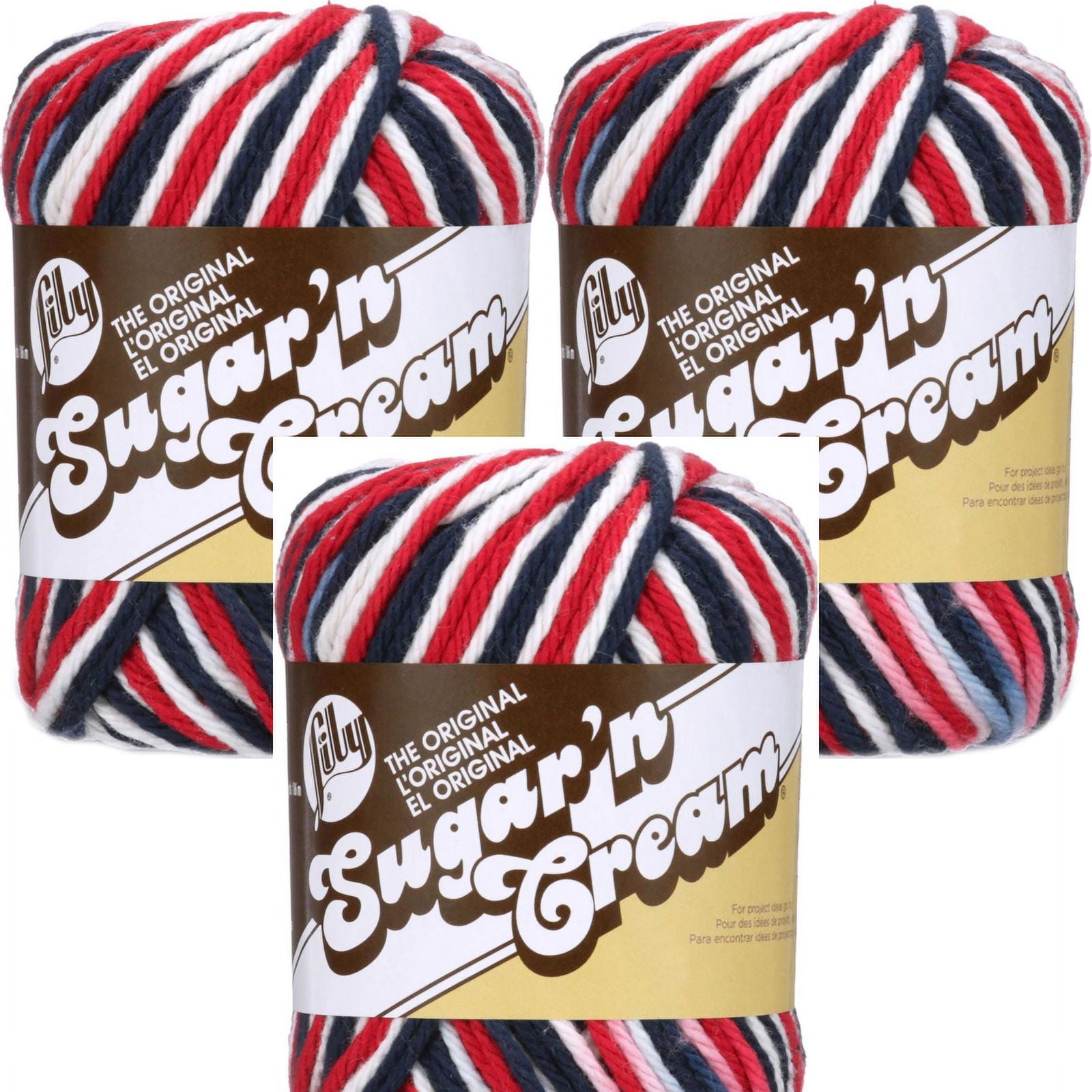 Spinrite Lily Sugar'n Cream Yarn - Ombres - Red, White & Blue, 1 Pack ...