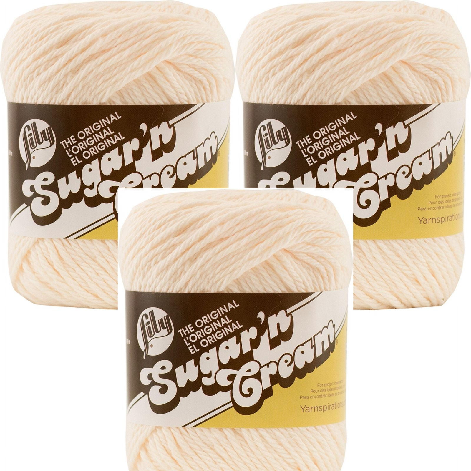 Spinrite Lily Sugar'n Cream Yarn - Solids - Soft Ecru, 1 Pack of 3 ...