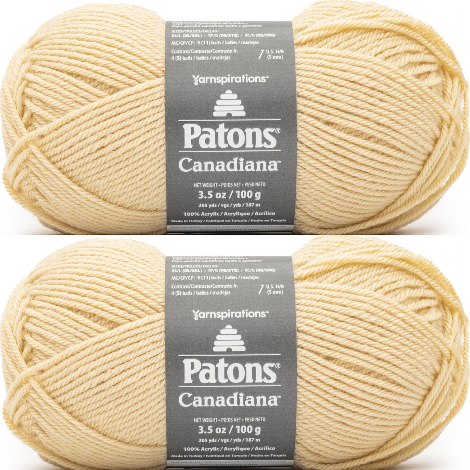 Spinrite Patons Canadiana Yarn - Solids - Pale Yellow, 1 Pack of 2 ...